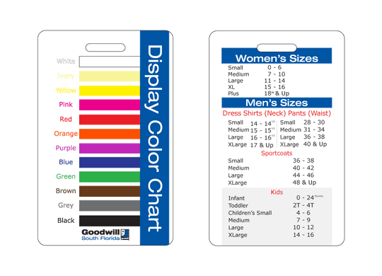 Size and Color Chart – Goodwill Direct