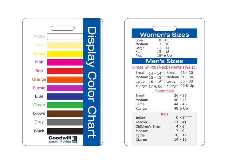 Size and Color Chart – Goodwill Direct